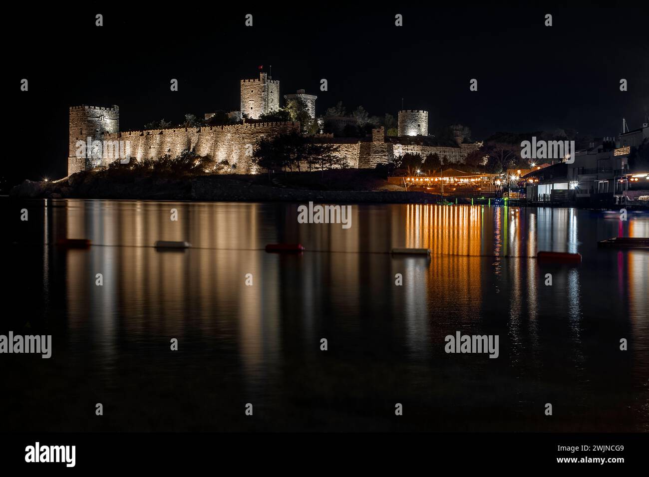 Bodrum Castle photographed on the beach at night Stock Photo - Alamy