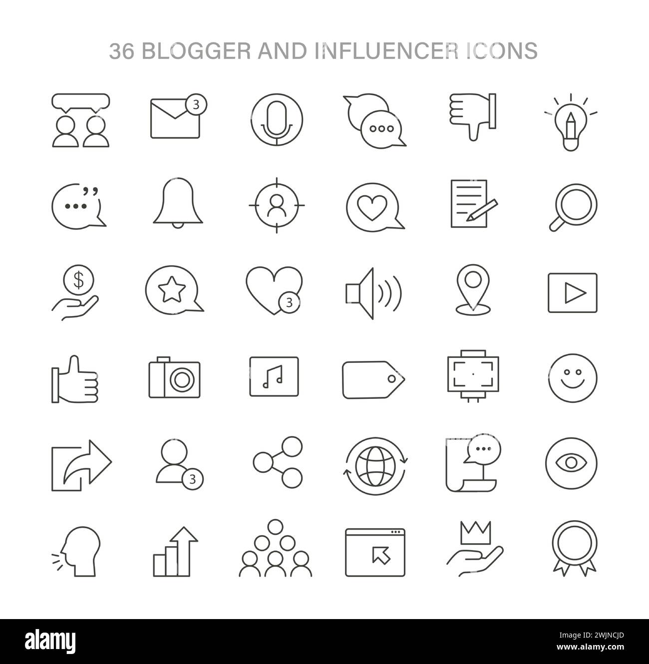 Blogger and Influencer icons set. Versatile icons for content creation ...