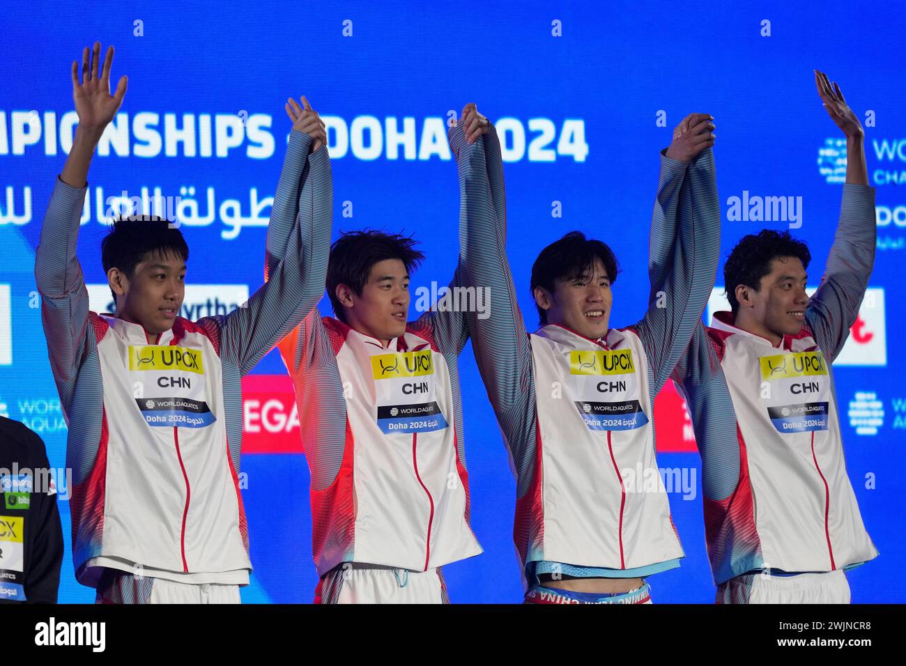 Gold medalist China team celebrate during the medal ceremony for the ...