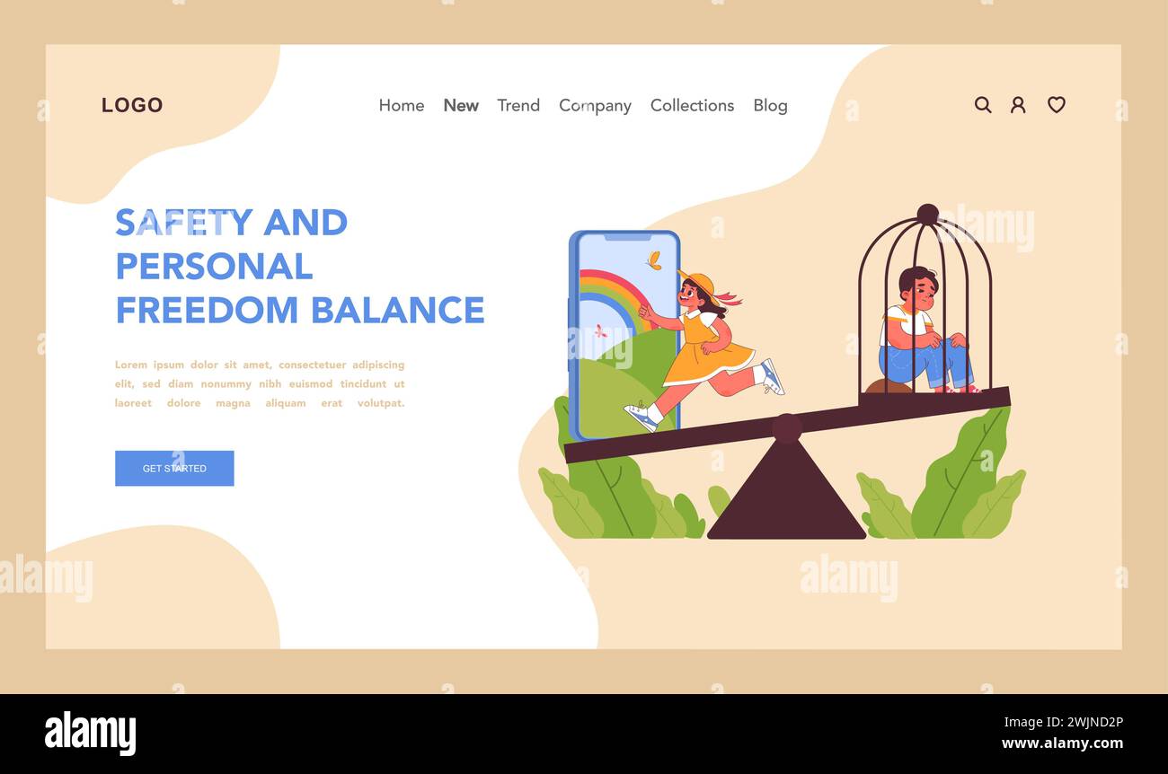 Safety and personal freedom balance concept. Boy locked in cage while ...