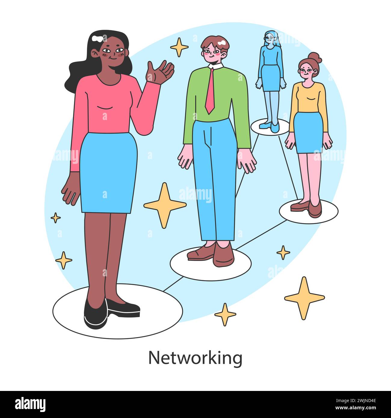 Networking. Female business character building professional connections ...