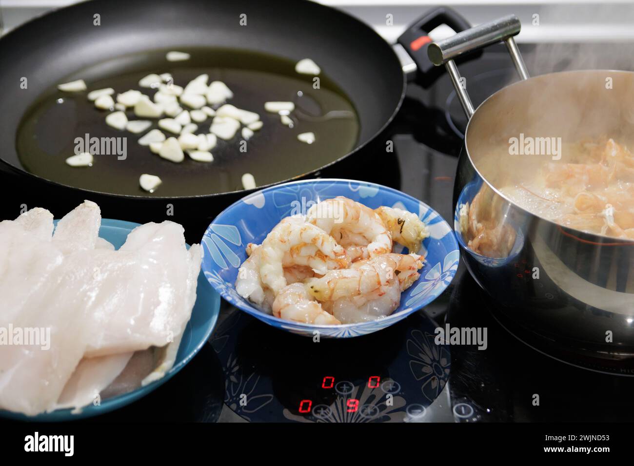 Fish in sauce with shrimp. Step by step preparation. Prepared ...