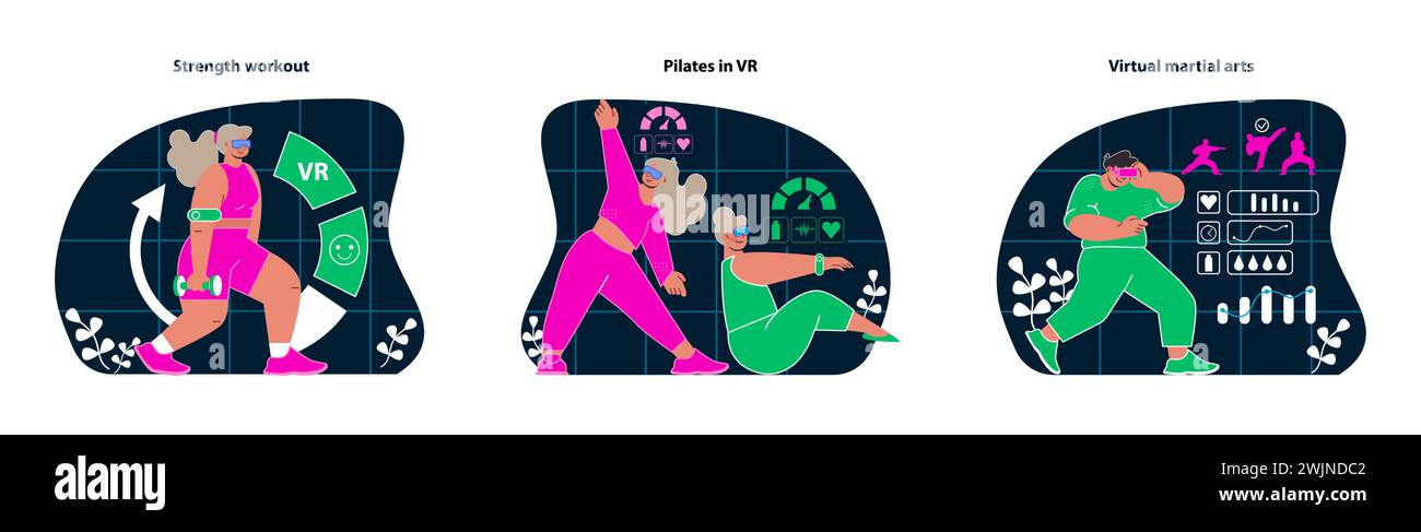 VR Workout trio. Strength training, Pilates, and martial arts in a ...