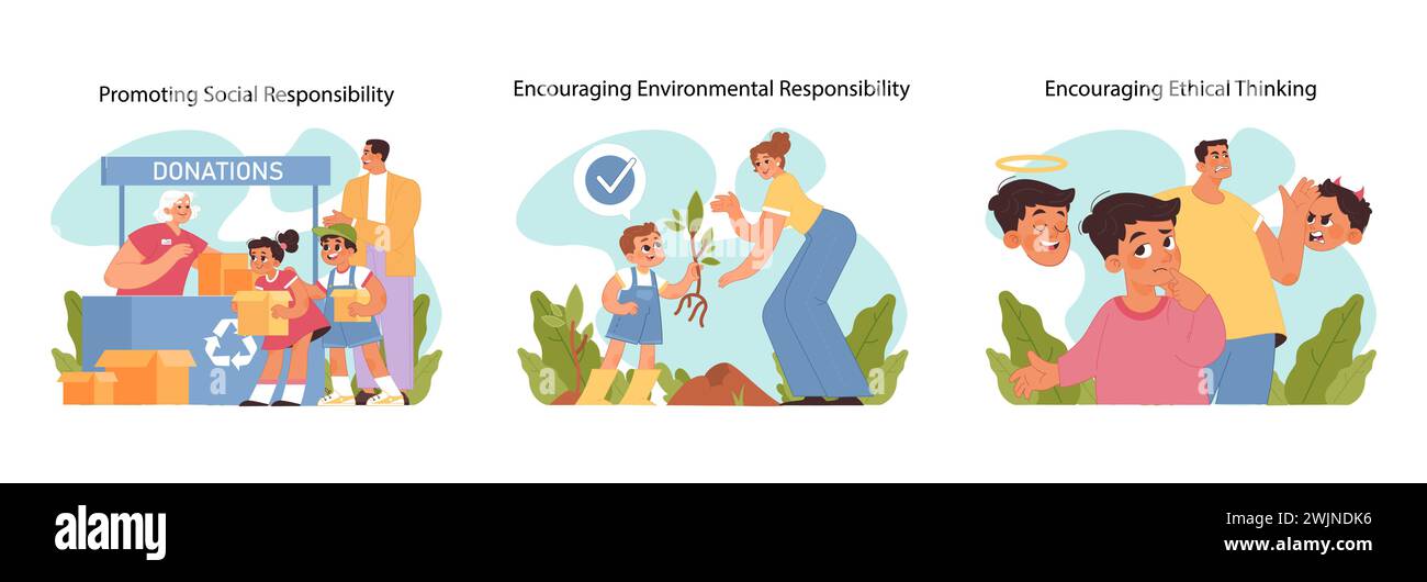 Child development concept set. Kids learning about charity ...