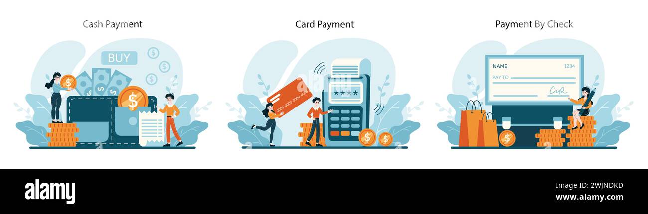 Payment Methods set. Traditional and digital options visualized through ...