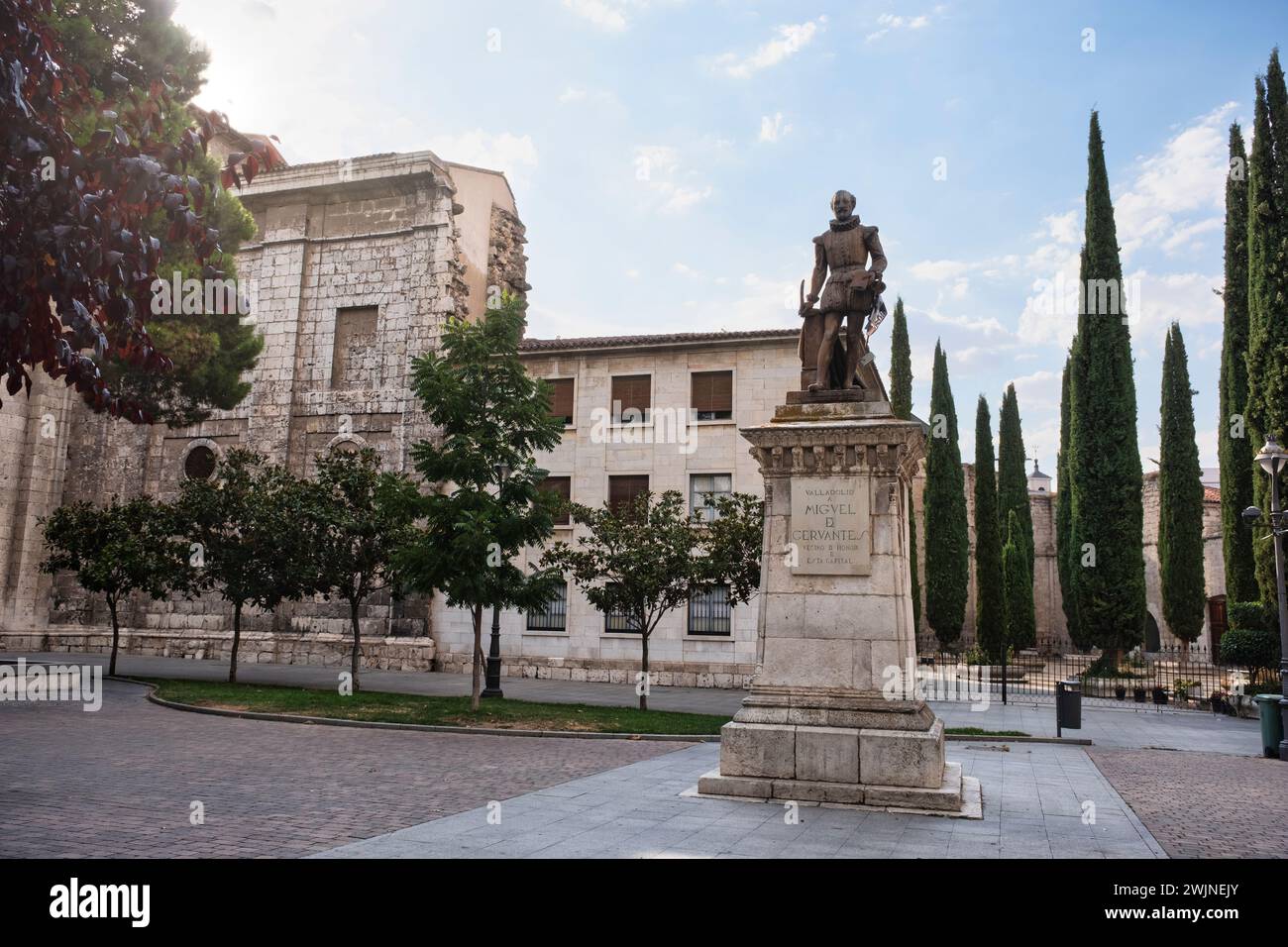Monument to writer Miguel de Cervantes and the unfinished cathedral of ...