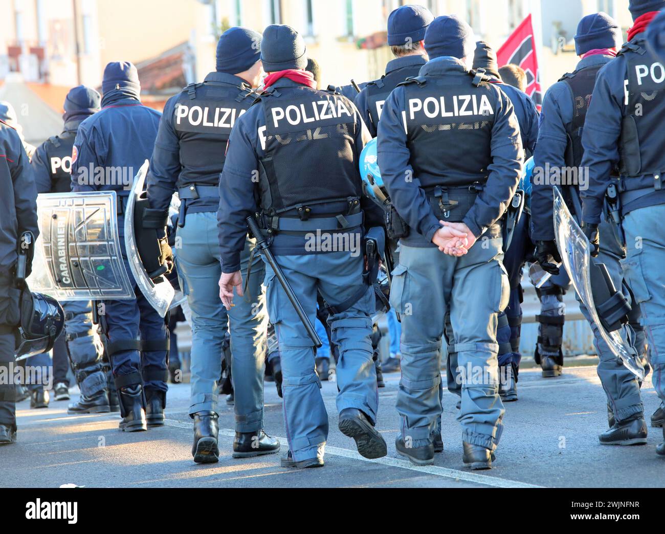 Vicenza, VI, Italy - January 20, 2024: police in riot gear during the ...