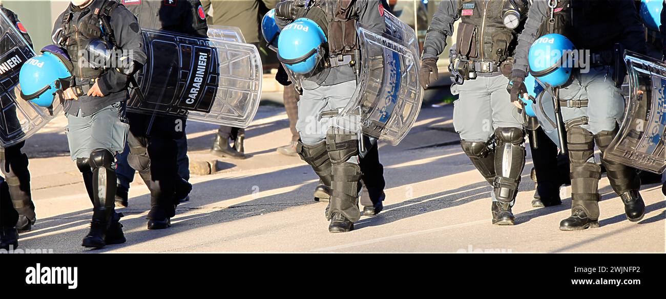 Vicenza, VI, Italy - January 20, 2024: Italian police in riot gear ...