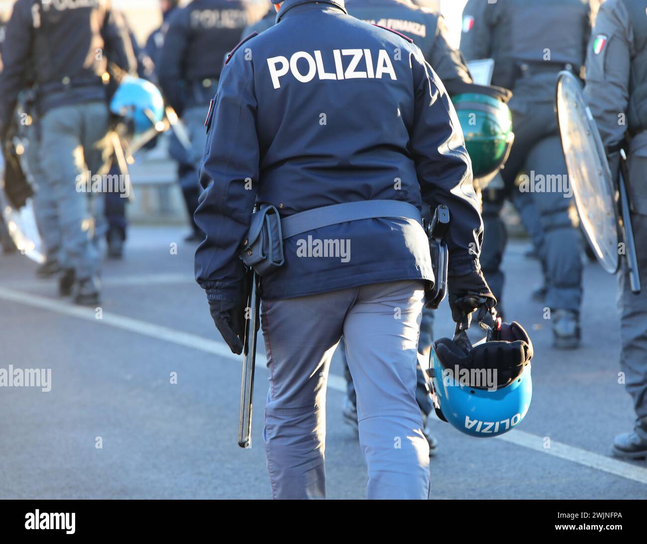 Vicenza, VI, Italy - January 20, 2024: police in riot gear during the ...