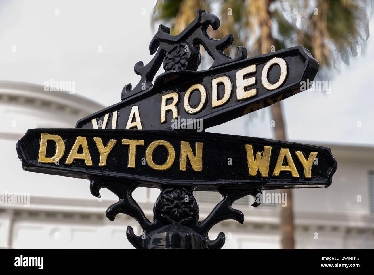 Vintage signpost of Via Rodeo and Dayton Way - Iconic intersection in ...