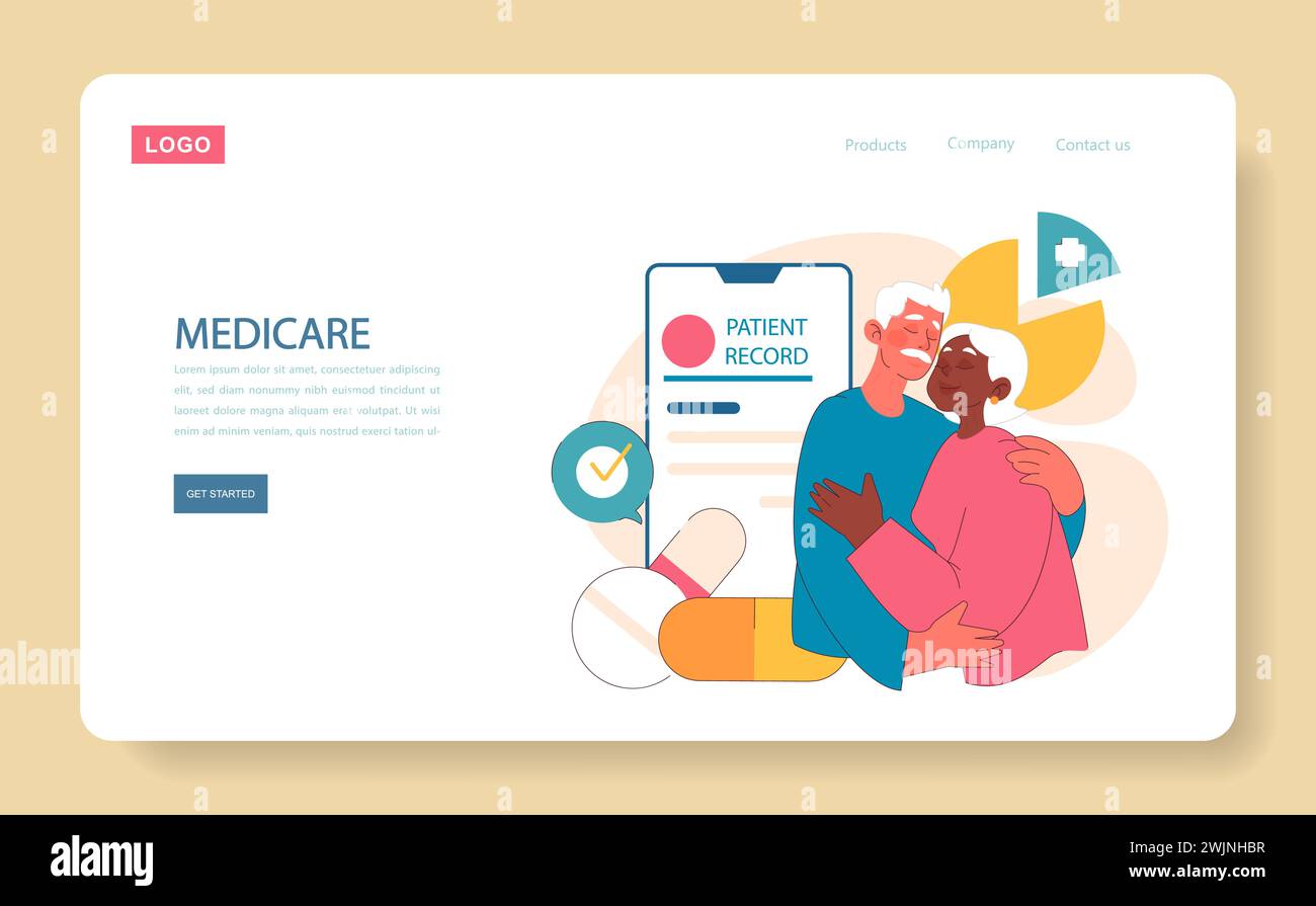 Elderly couple embraces warmly, appreciating Medicare's support. Behind ...