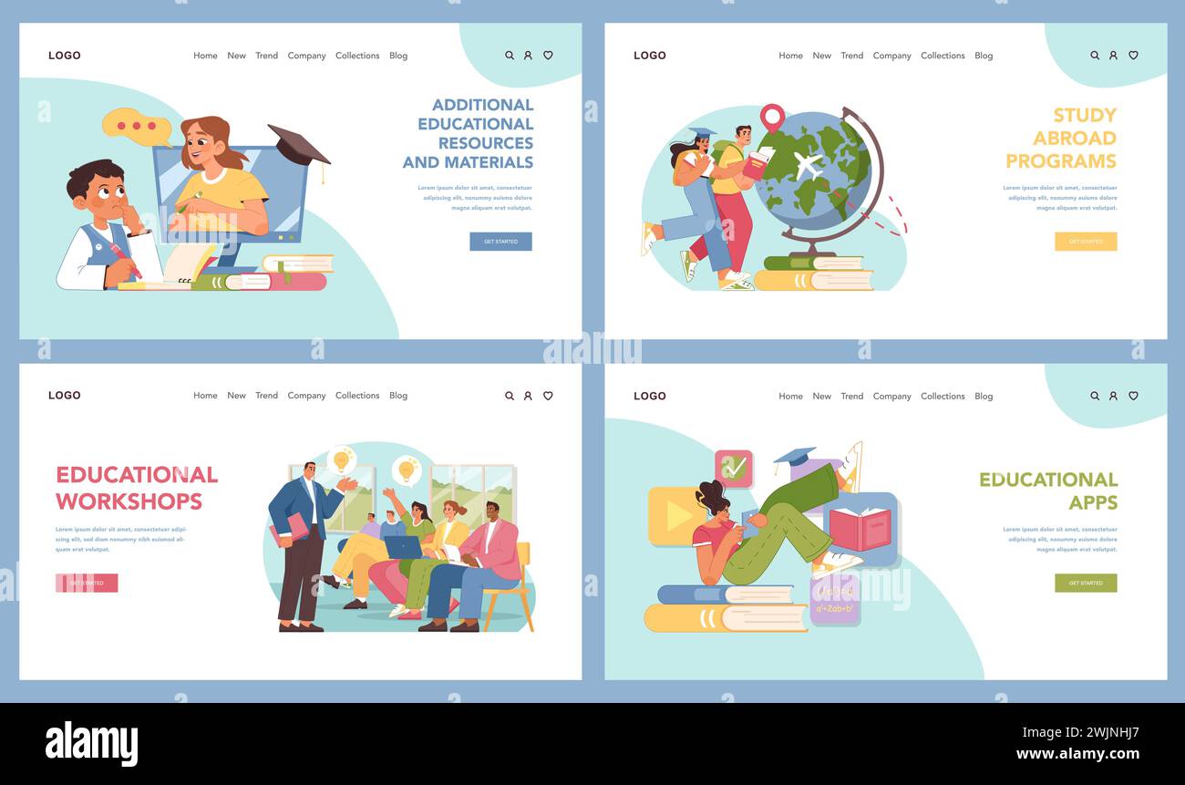Educational resources set. People of various ages using additional ...