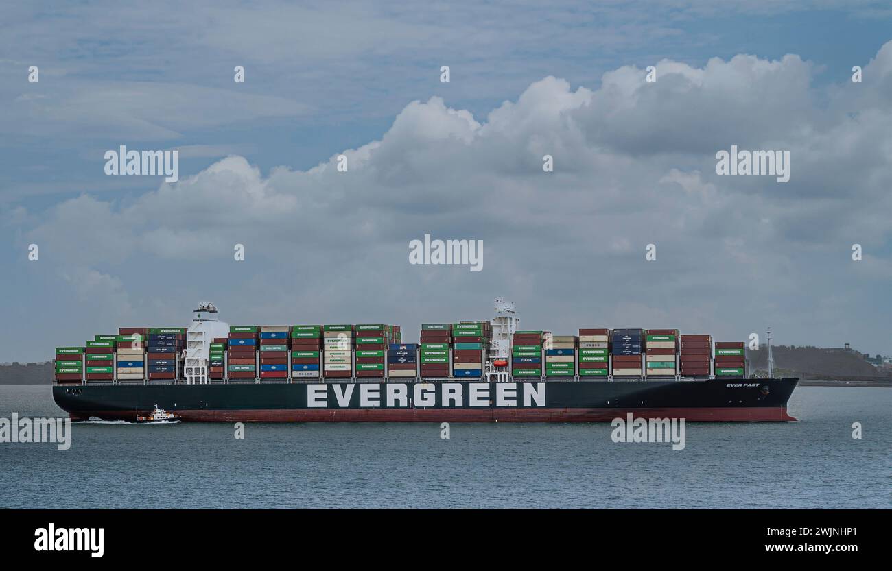 Panama Canal, Panama - July 24, 2023: Closeup, Evergreen container ship ...