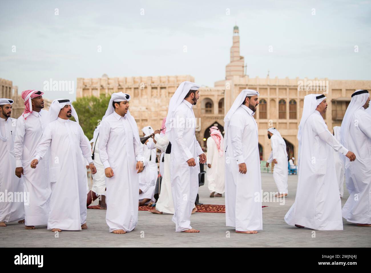 Doha, Qatar - April 22,2023: The performance of traditional Qatari ...