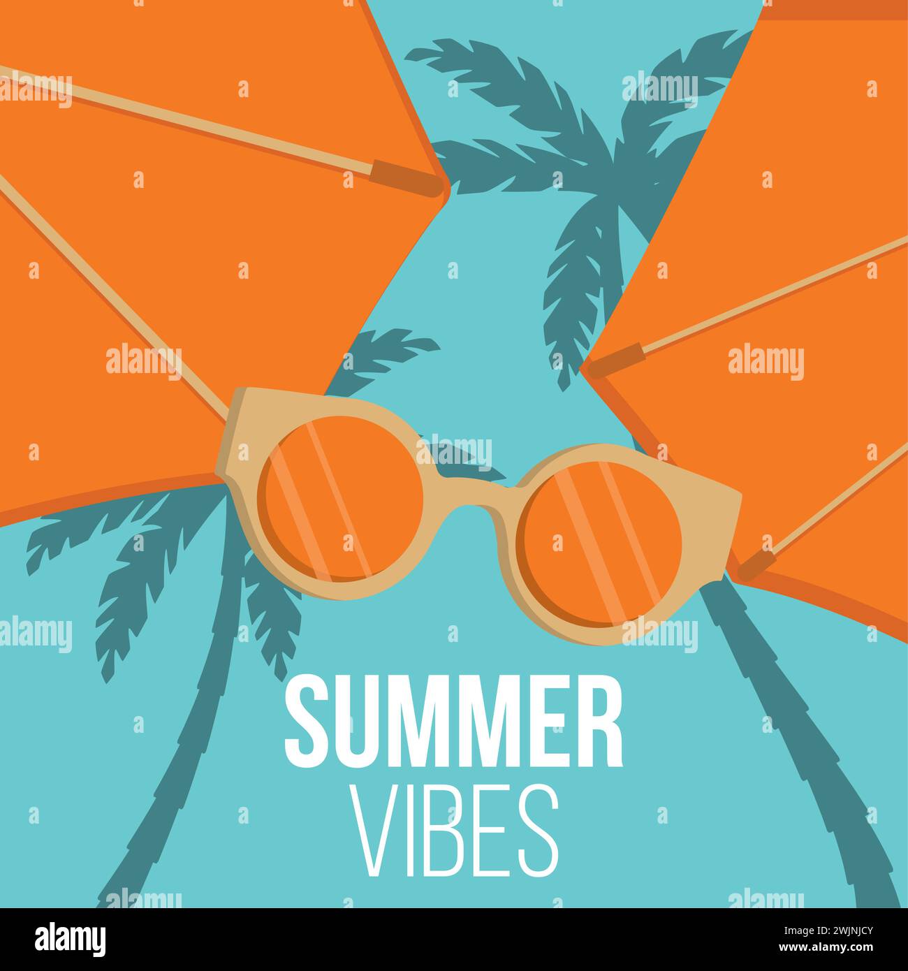 Summer vibes concept poster with sunglasses and palm trees Vector Stock ...