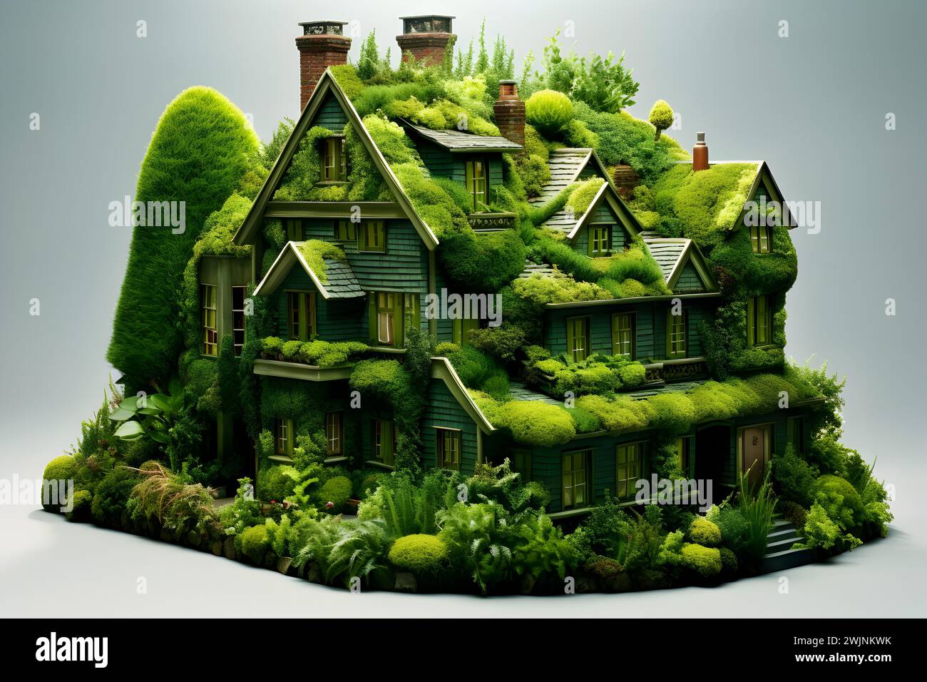 Beautiful green concept house in white background. green color house ...
