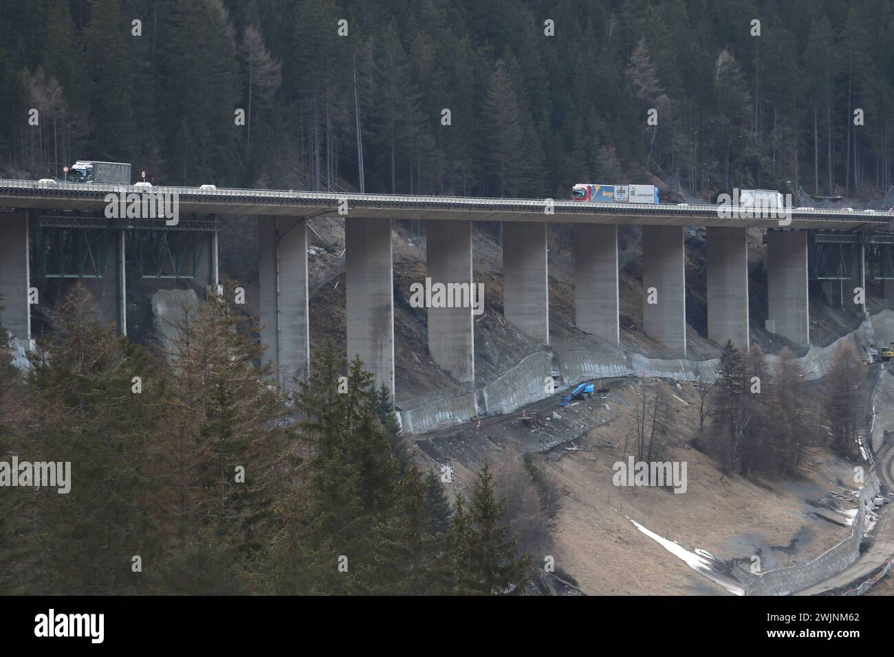 Luegbrücke, Tirol, Österreich 16. Februar 2024: Hier der Blick auf die ...