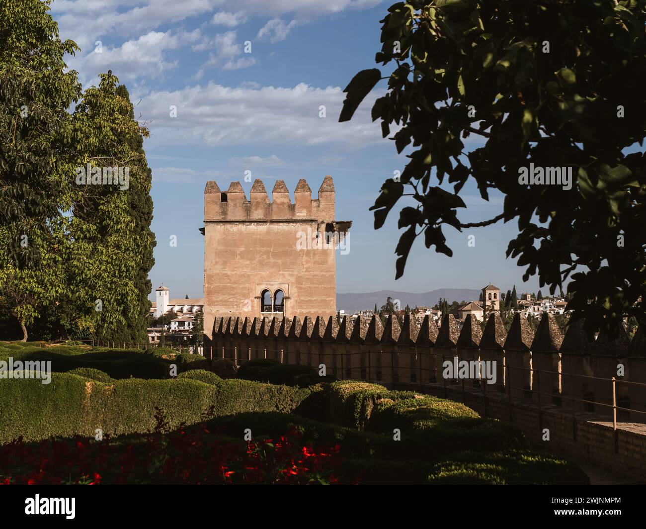 A bastion tower inside the Alhambra palace complex in Granada ...