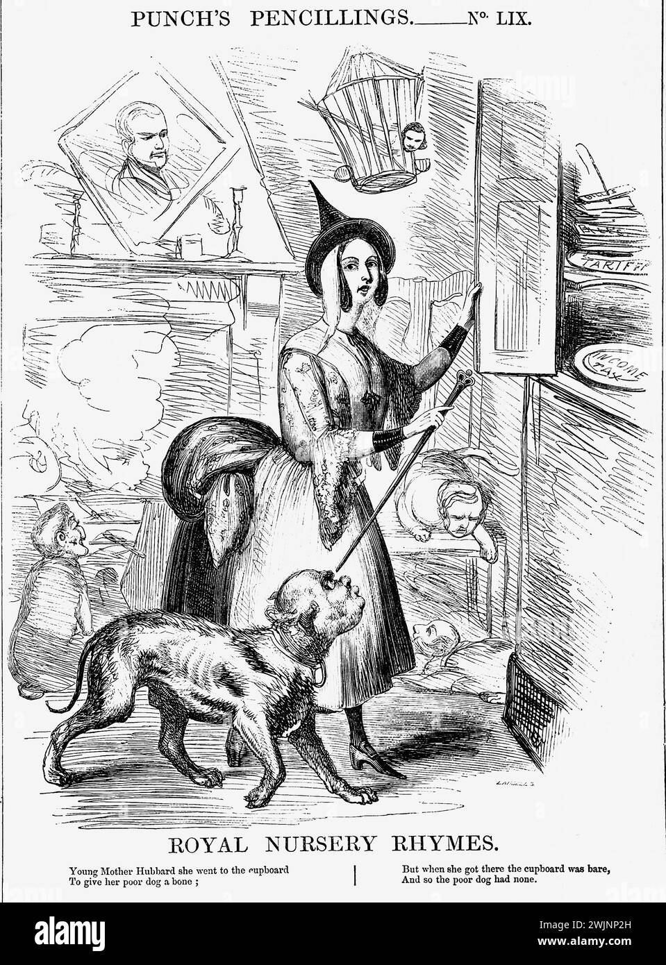 A 1843 political cartoon from Punch Magazine showing John Bull(?) on a ...