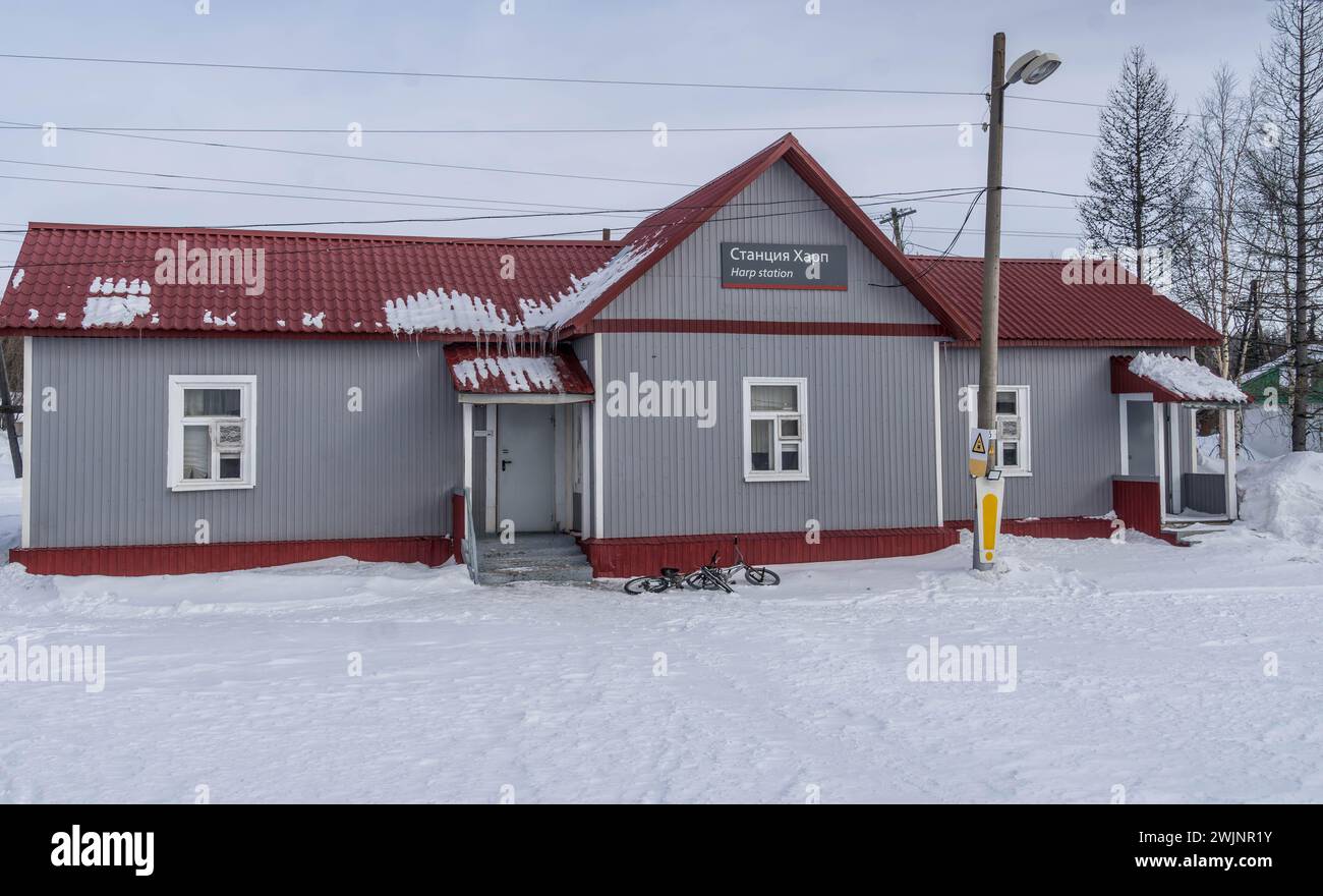 The old building of Harp railway station in Yamalo-Nenets Autonomous ...