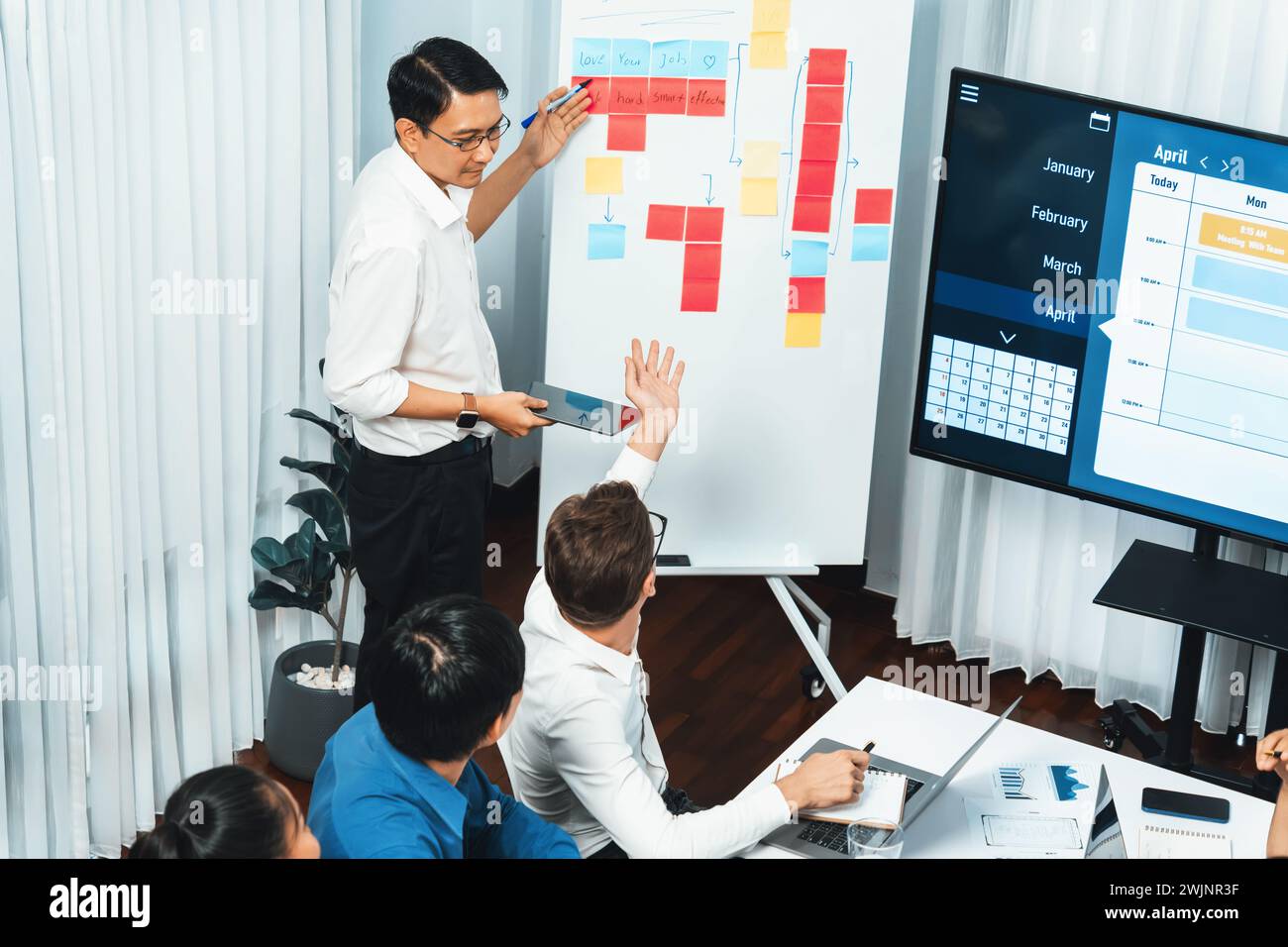 Project manager communicate and collaborate with team using project ...