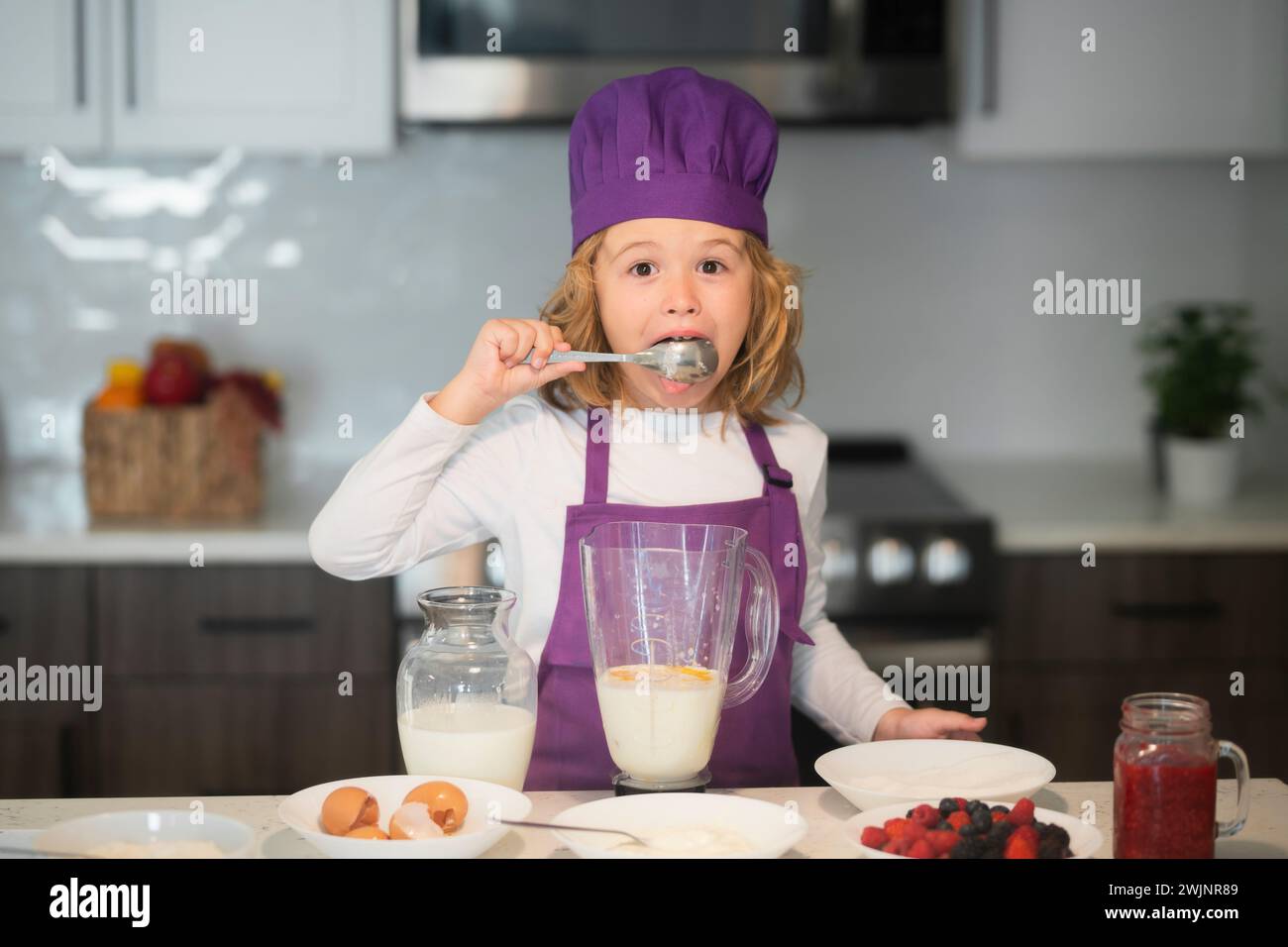 Healthy meal and dinner preparation. Chef child cook baking on the ...