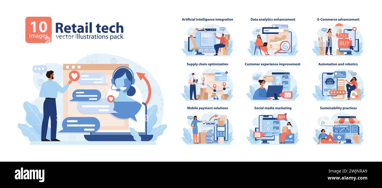 Retail Tech Vector Illustrations Pack. A dynamic showcase of technology ...
