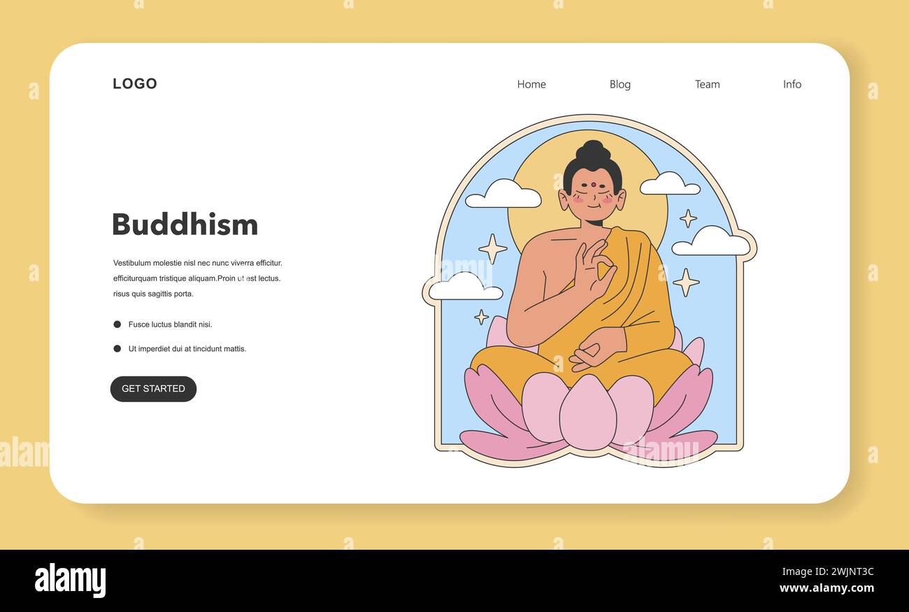 Buddhism illustration. Serene Buddha meditating on a lotus flower ...