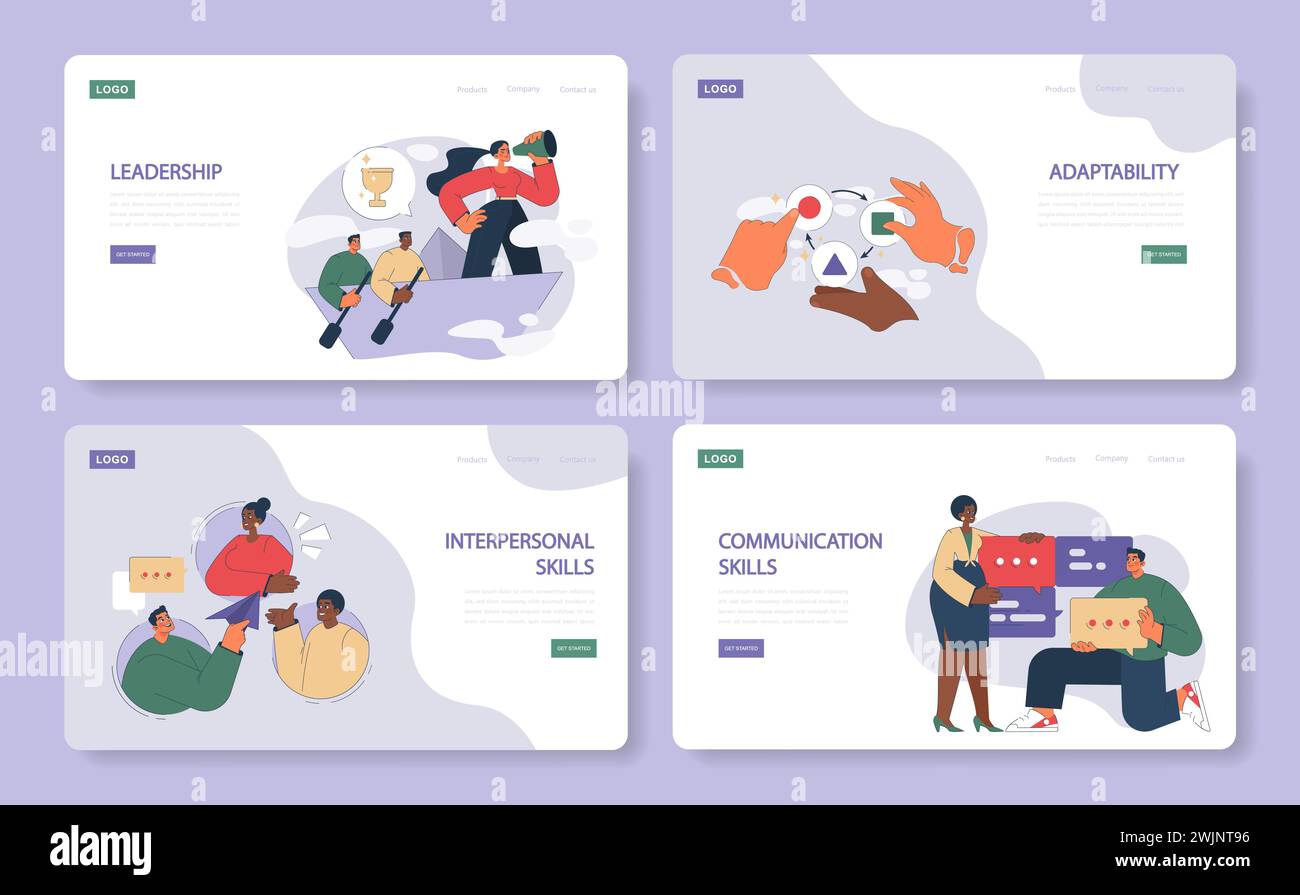 Soft skills web banner set. Showcasing leadership, adaptability ...
