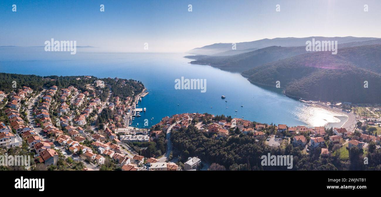 An Aerial view of the enchanting Croatian landscape featuring Rabac and ...