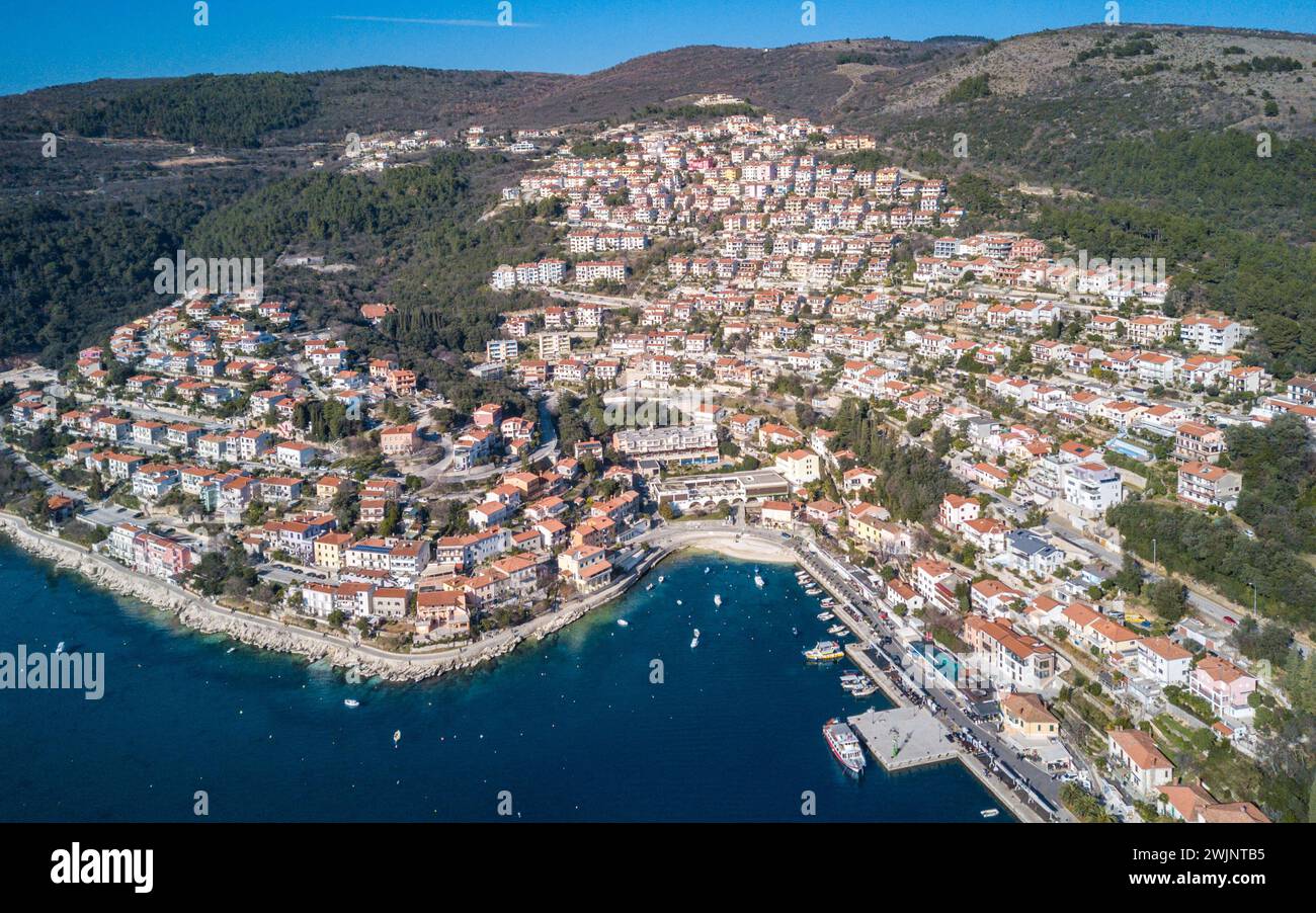 An Aerial view of the enchanting Croatian landscape featuring Rabac and ...