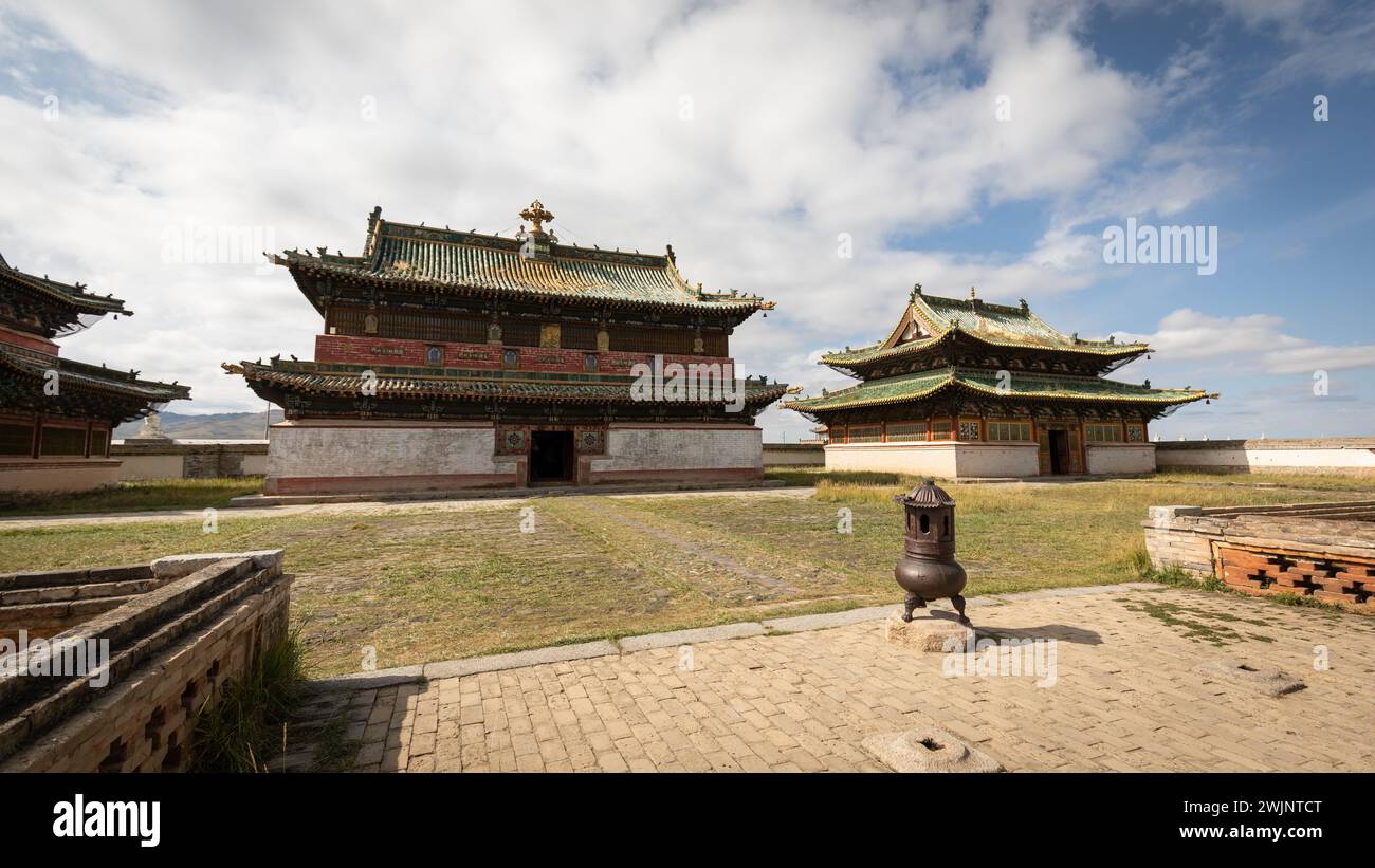 The inner courtyard of a traditional Mongolian monastery with the ...