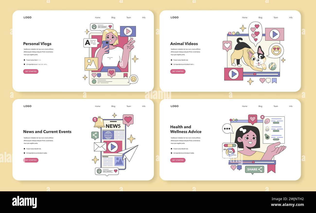 Social Media Content set. Personal vlogs, charming animal videos ...