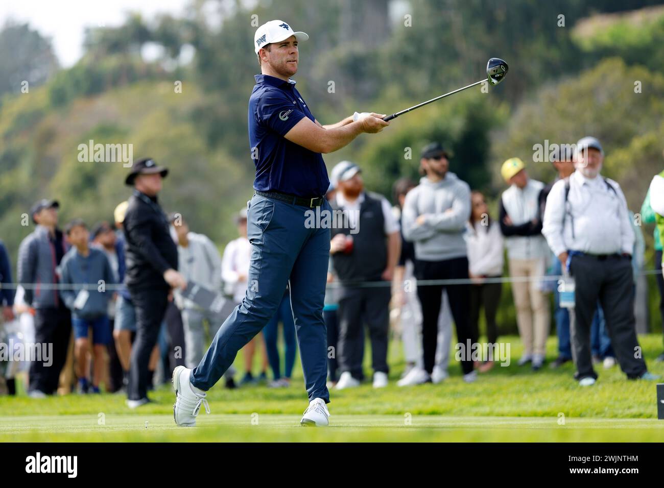 Luke List tees off on the 18th hole during the second round of the ...