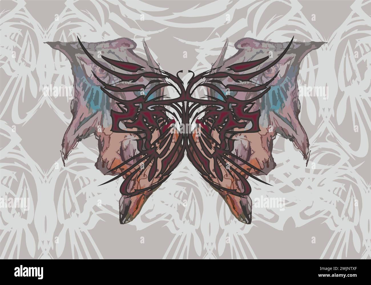 Textural gray background with colored butterfly wings for interiors or ...