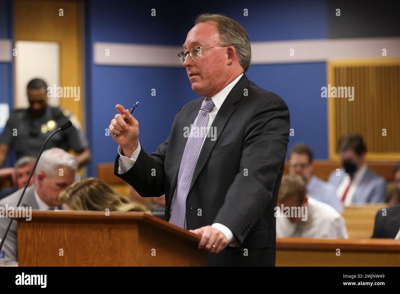Attorney Richard Rice, representing Robert Cheeley, questions witness ...
