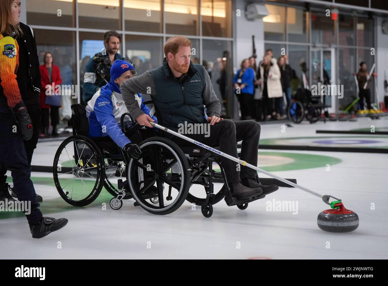 Prince Harry, the Duke of Sussex, tries wheelchair curling during an ...