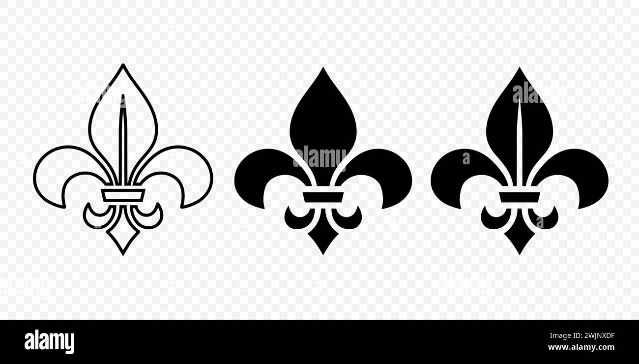 Vector Vintage White and Black Fleur De Lis Icon Set Isolated. Heraldic ...
