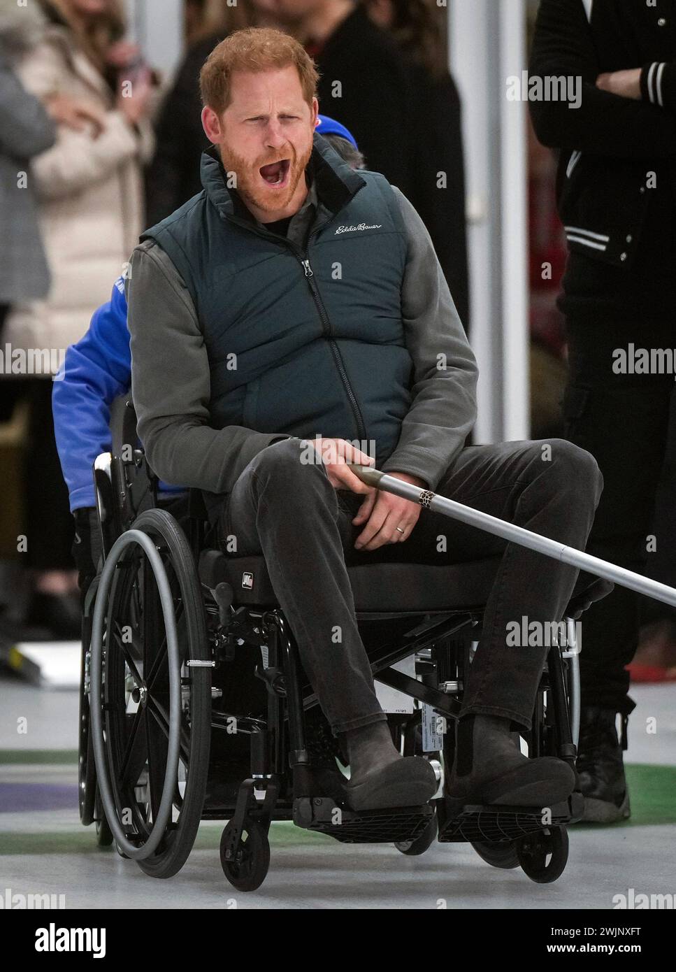 Prince Harry, the Duke of Sussex, shouts out after delivering a rock ...