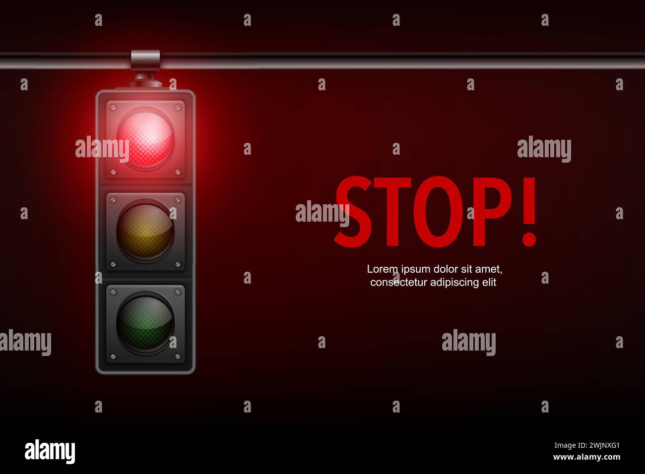 Vector Realistic Banner with Hanging Traffic Light with Glowing Red ...