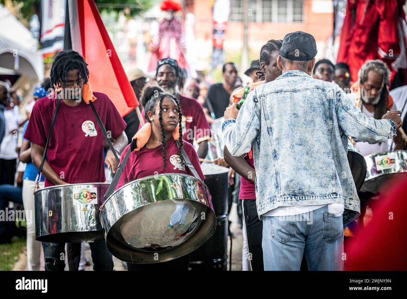 People celebrating World Steel Pan Day Parade in Trinidad and Tobago ...