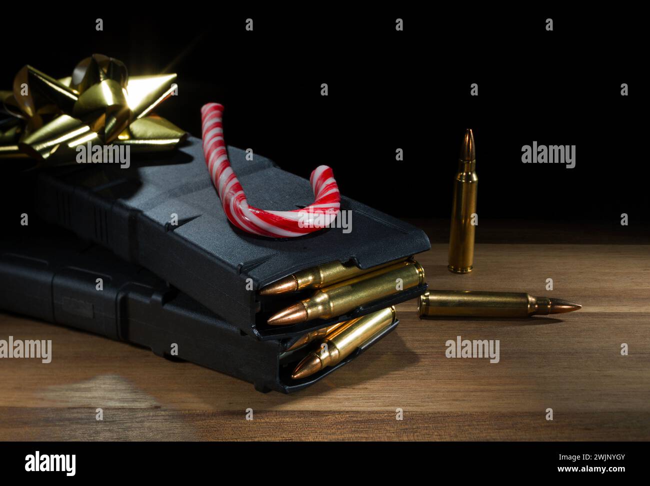 High capacity assault rifle magazines filled with ammo, along with a ...