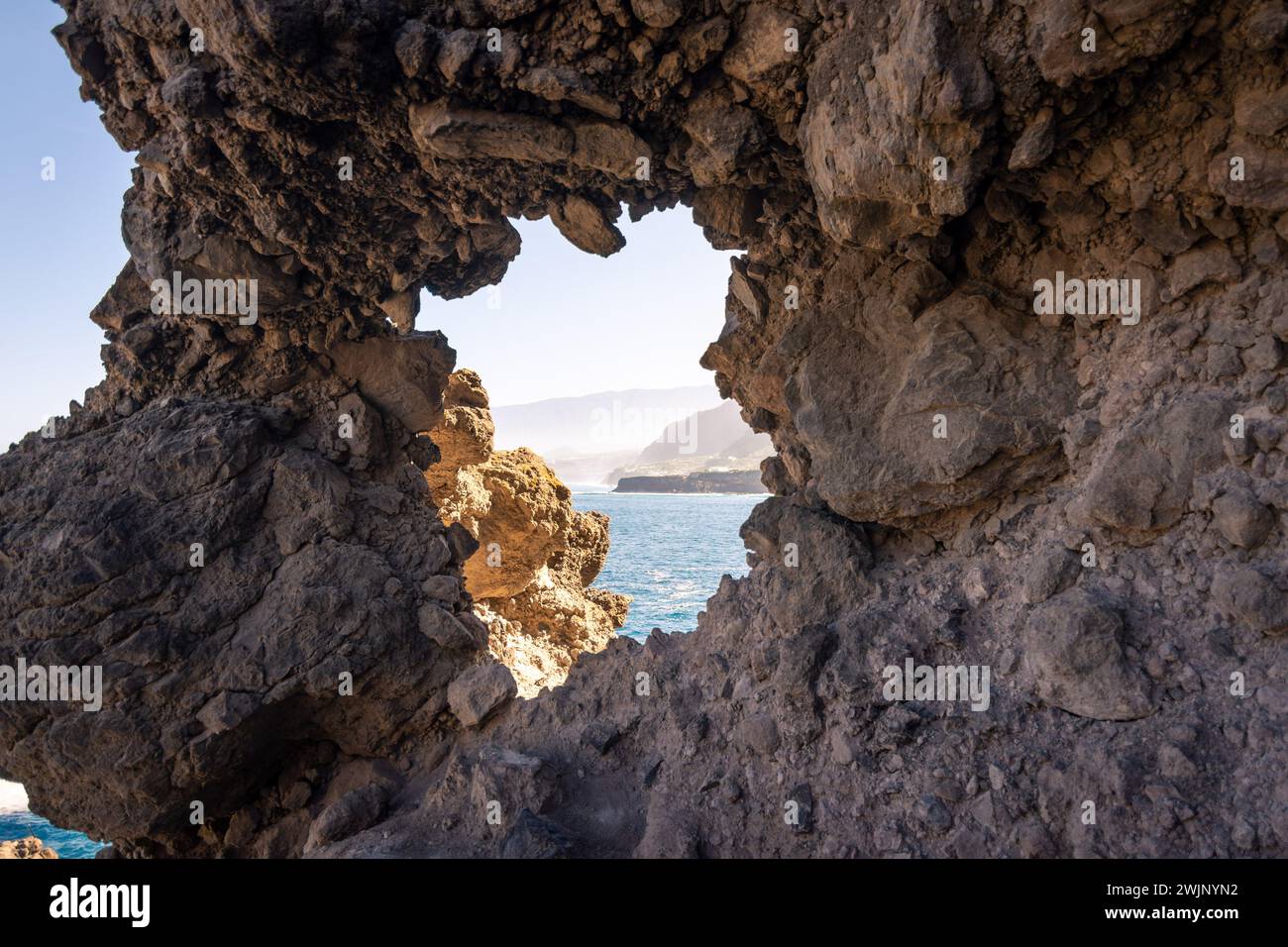 Natural rock window with ocean views in Tenerife, Canary Islands Stock ...