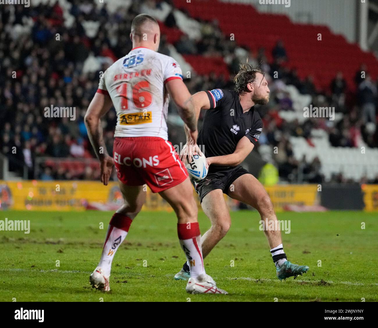 James Meadows of London Broncos passes the ball during the Betfred ...