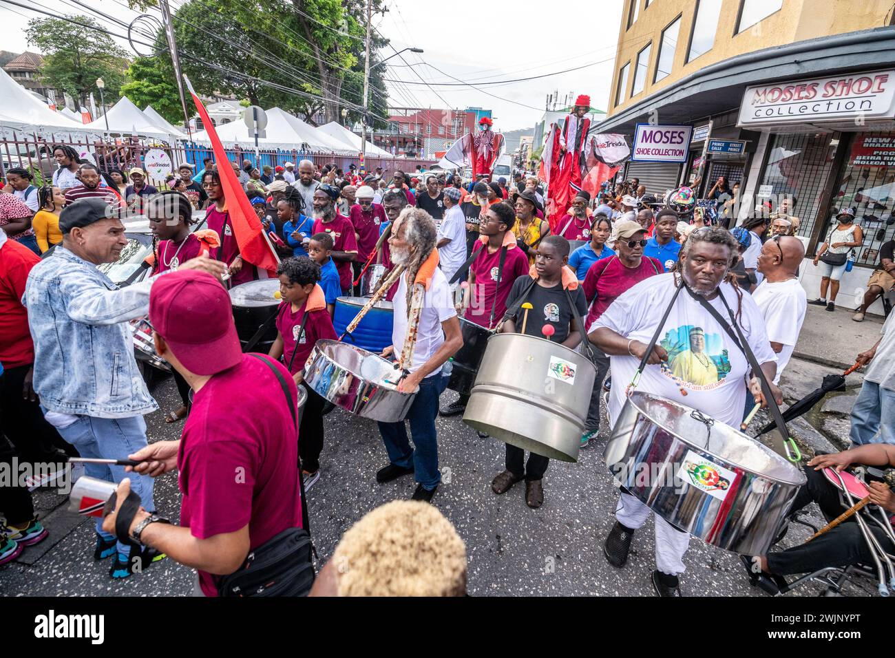 People celebrating World Steel Pan Day Parade in Trinidad and Tobago ...