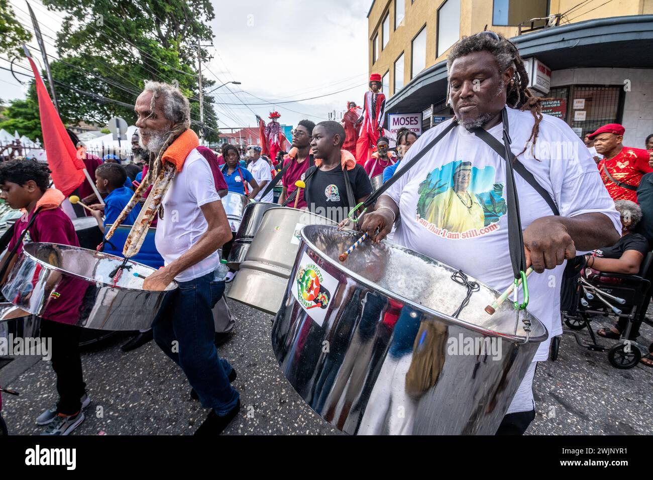 People celebrating World Steel Pan Day Parade in Trinidad and Tobago ...