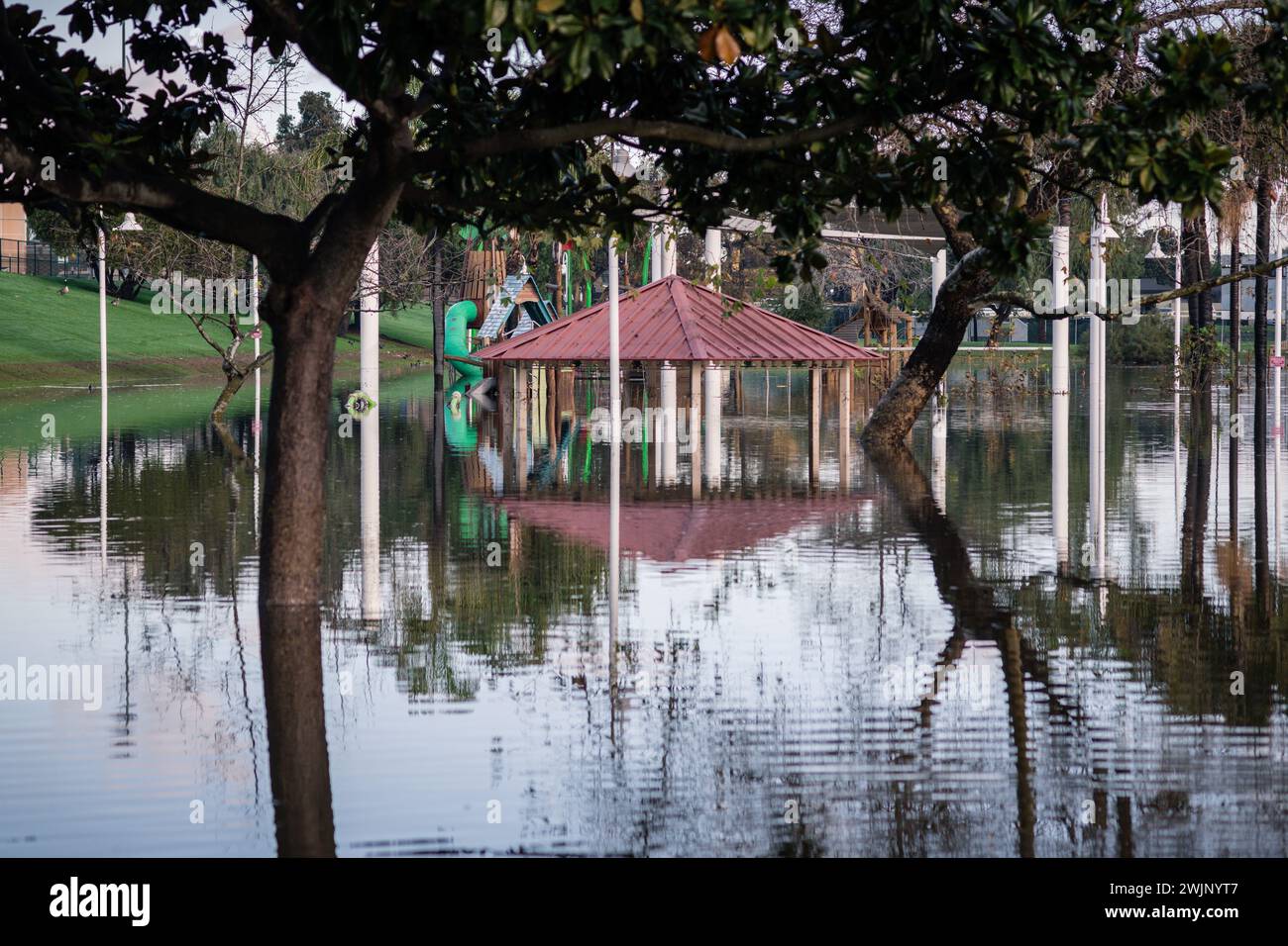 The persistent rain has flooded Polliwog Park in Manhattan Beach, CA ...