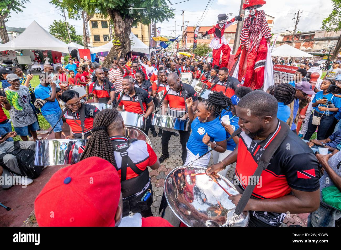 People celebrating World Steel Pan Day Parade in Trinidad and Tobago ...