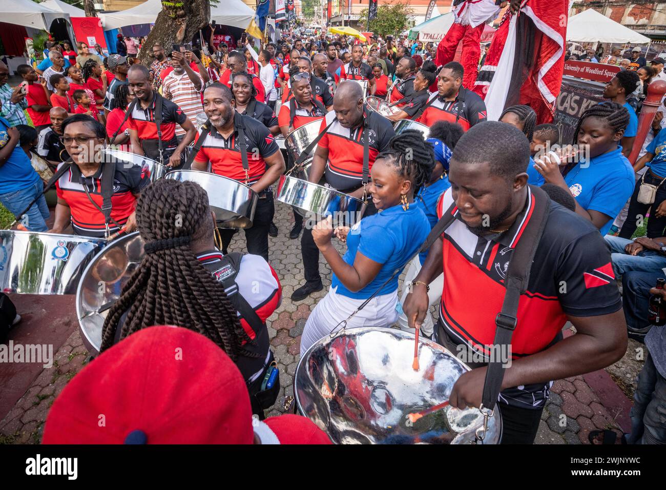 People celebrating World Steel Pan Day Parade in Trinidad and Tobago ...