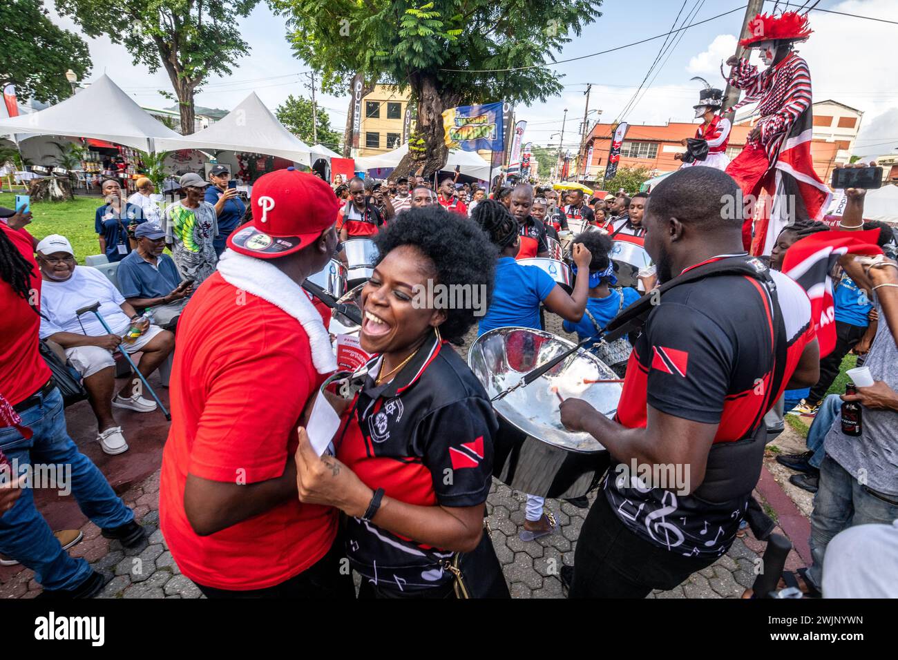 People celebrating World Steel Pan Day Parade in Trinidad and Tobago ...
